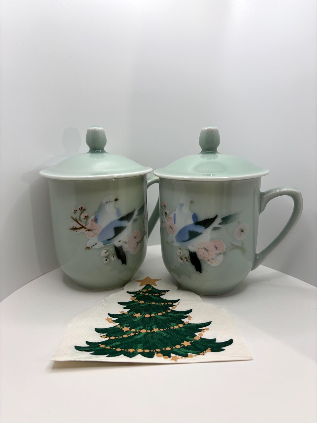 Vintage Pair of Asian Celadon Style Lidded Mugs (sold Individually) - Etsy