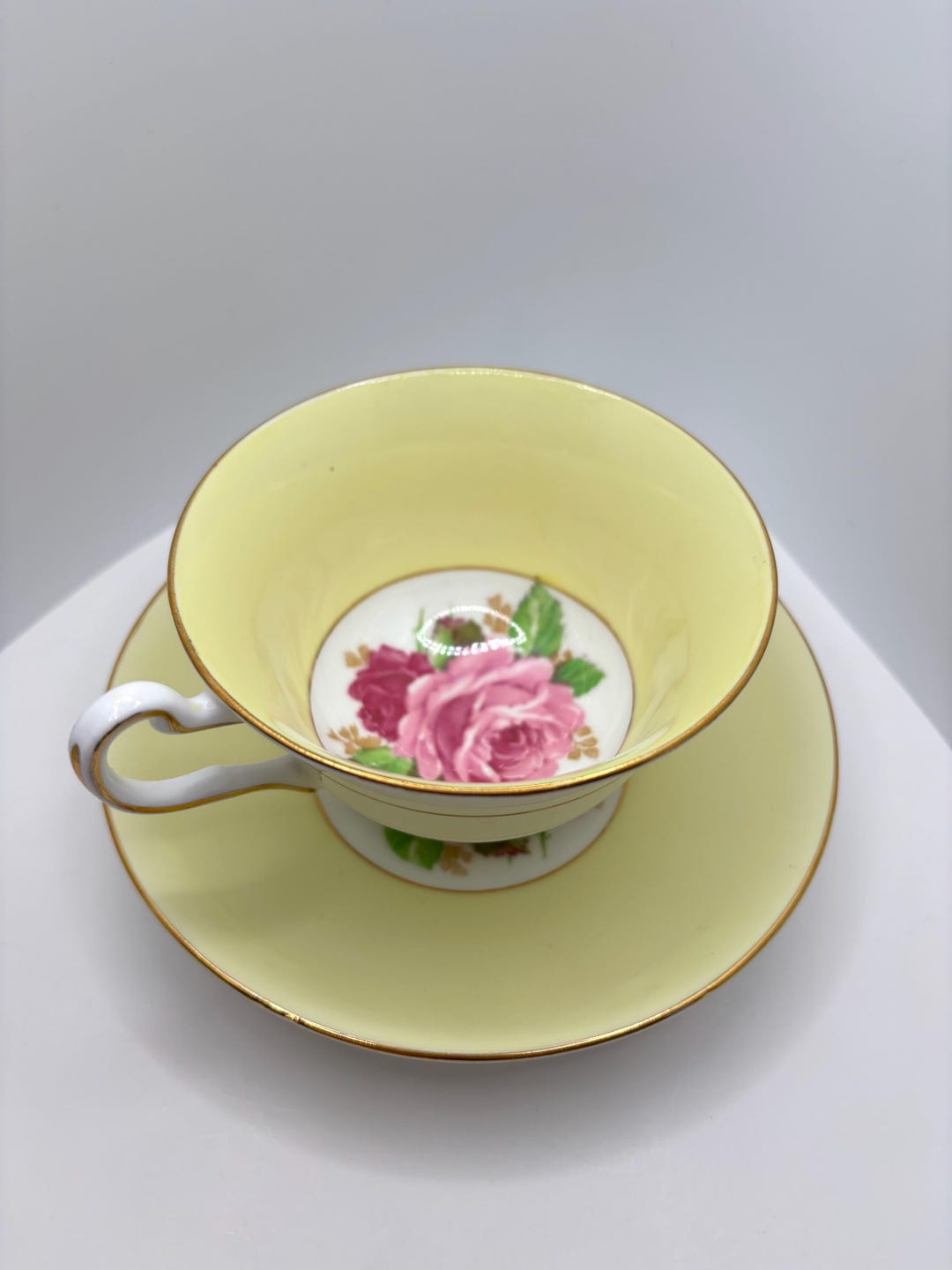 Vintage Roslyn Bone China Cup & Saucer Yellow Rose Pattern Made in ...