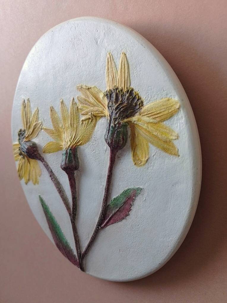 Plaster Wall Art Bas Relief Wall Art Floral Tile Sculpture Painting ...