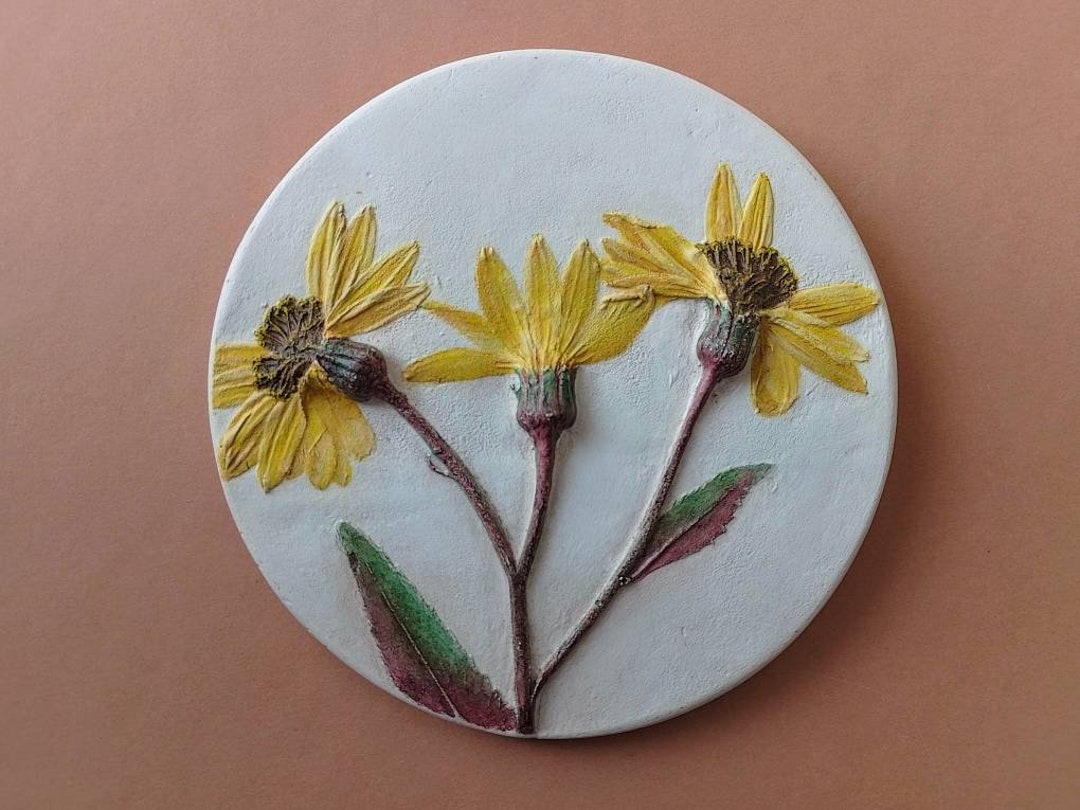 Plaster Wall Art Bas Relief Wall Art Floral Tile Sculpture Painting ...