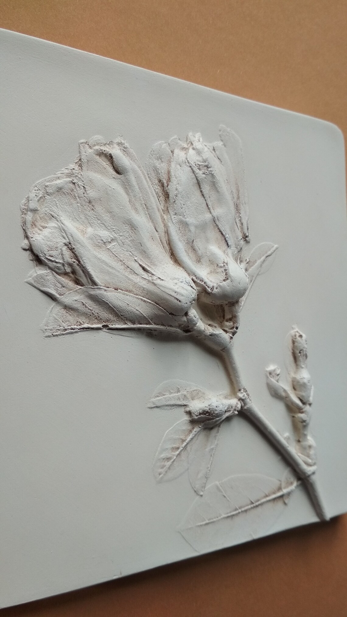 Bas-relief Art 2 Piece Wall Art Plaster Decor Flower Relief Monochrome ...