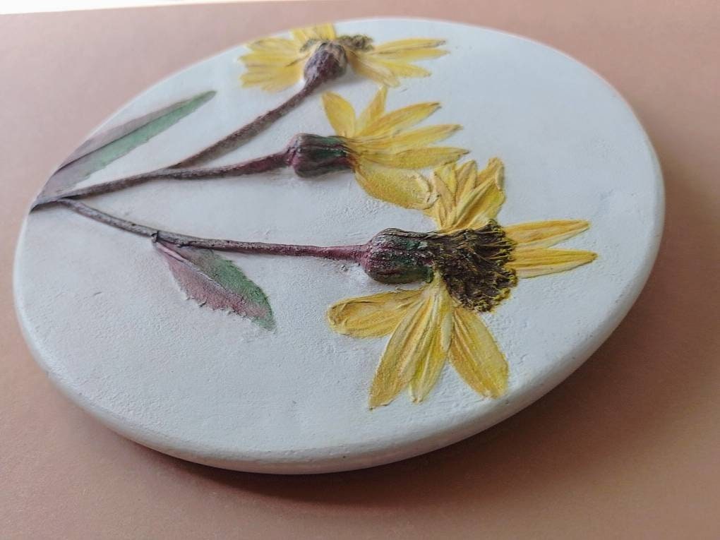 Plaster Wall Art Bas Relief Wall Art Floral Tile Sculpture Painting ...