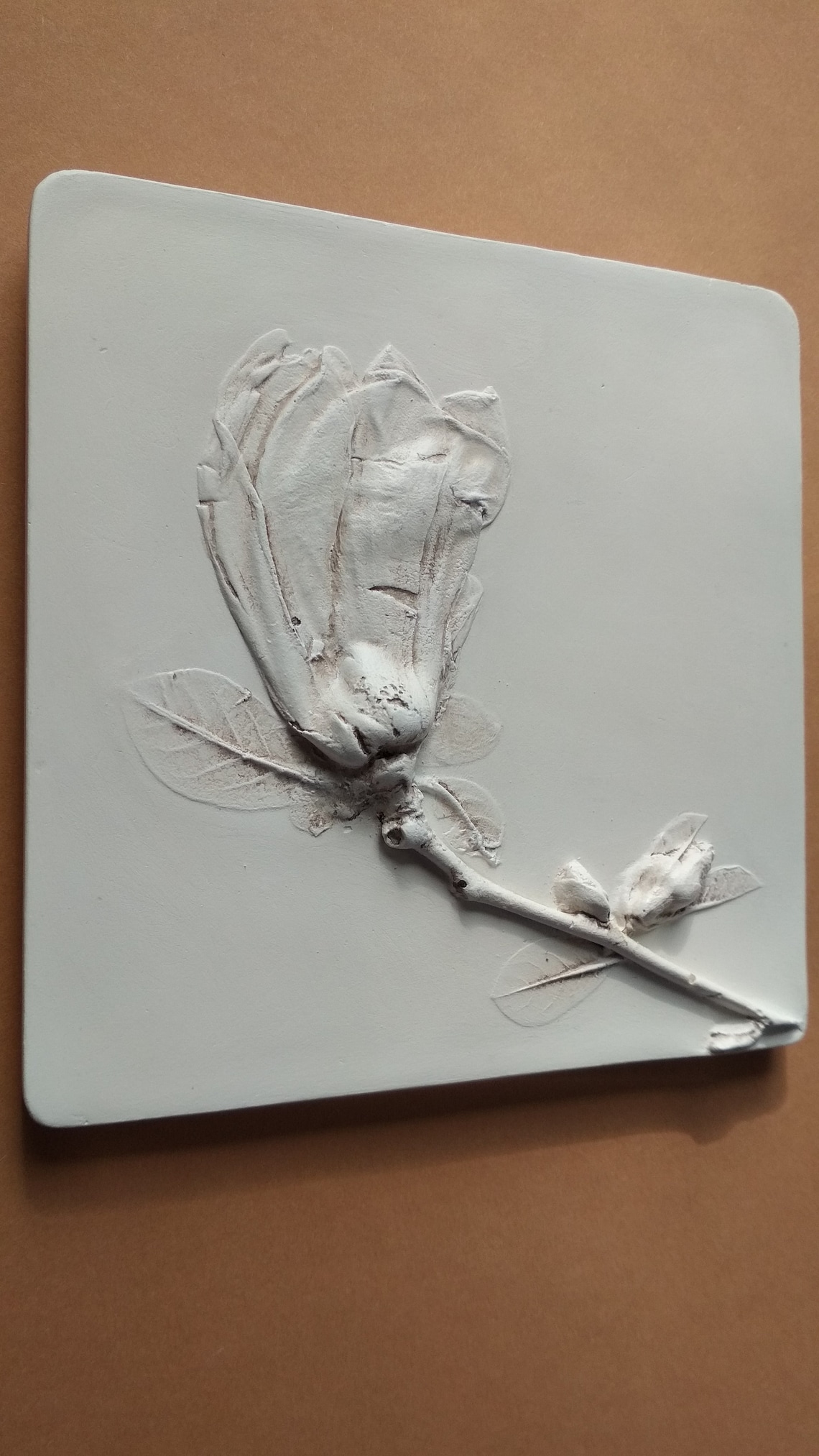 Bas-relief Art 2 Piece Wall Art Plaster Decor Flower Relief Monochrome ...