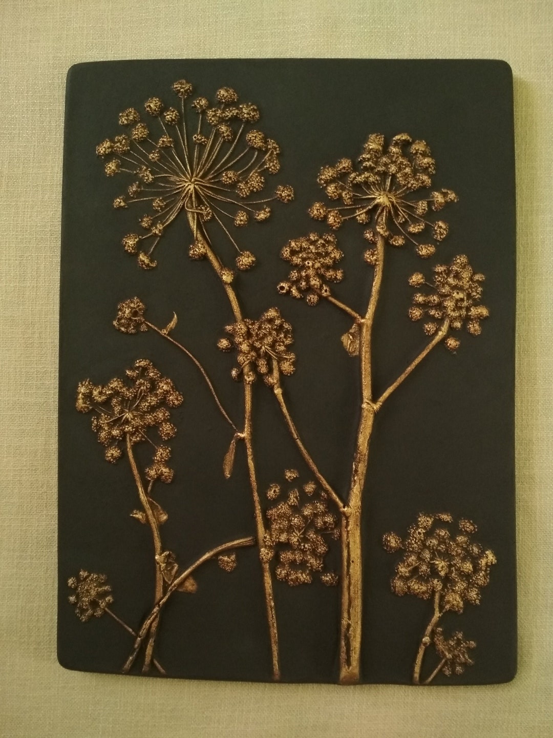 Plaster Art Black and Gold Bas Relief Flower Art Trendy Wall Decor ...