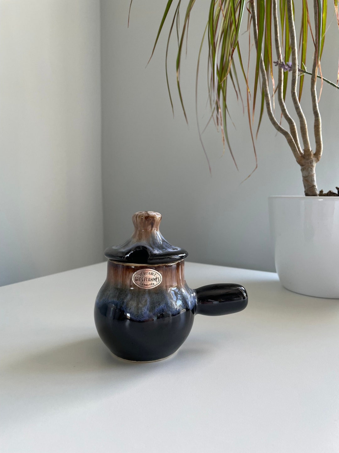 Vintage Gres Flammes Pot With Handle / Vintage Grand Feu Small Pot With ...