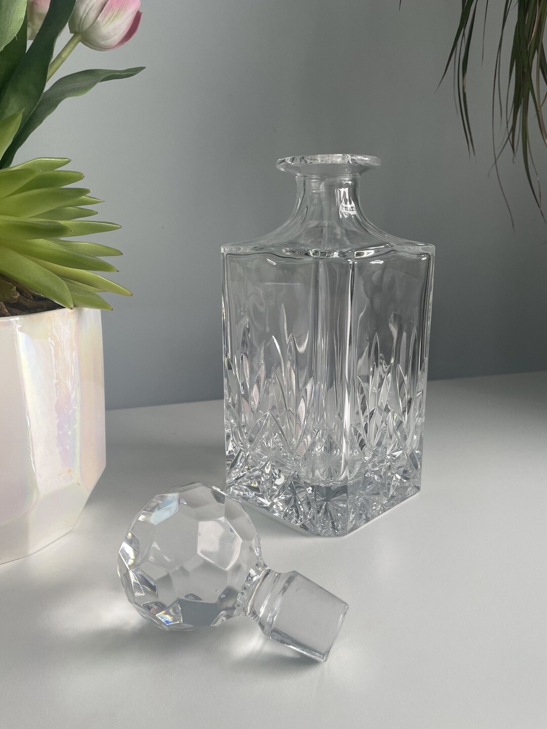 Vintage Crystal Square Whisky Decanter / Cut Glass Decanter / Vintage ...