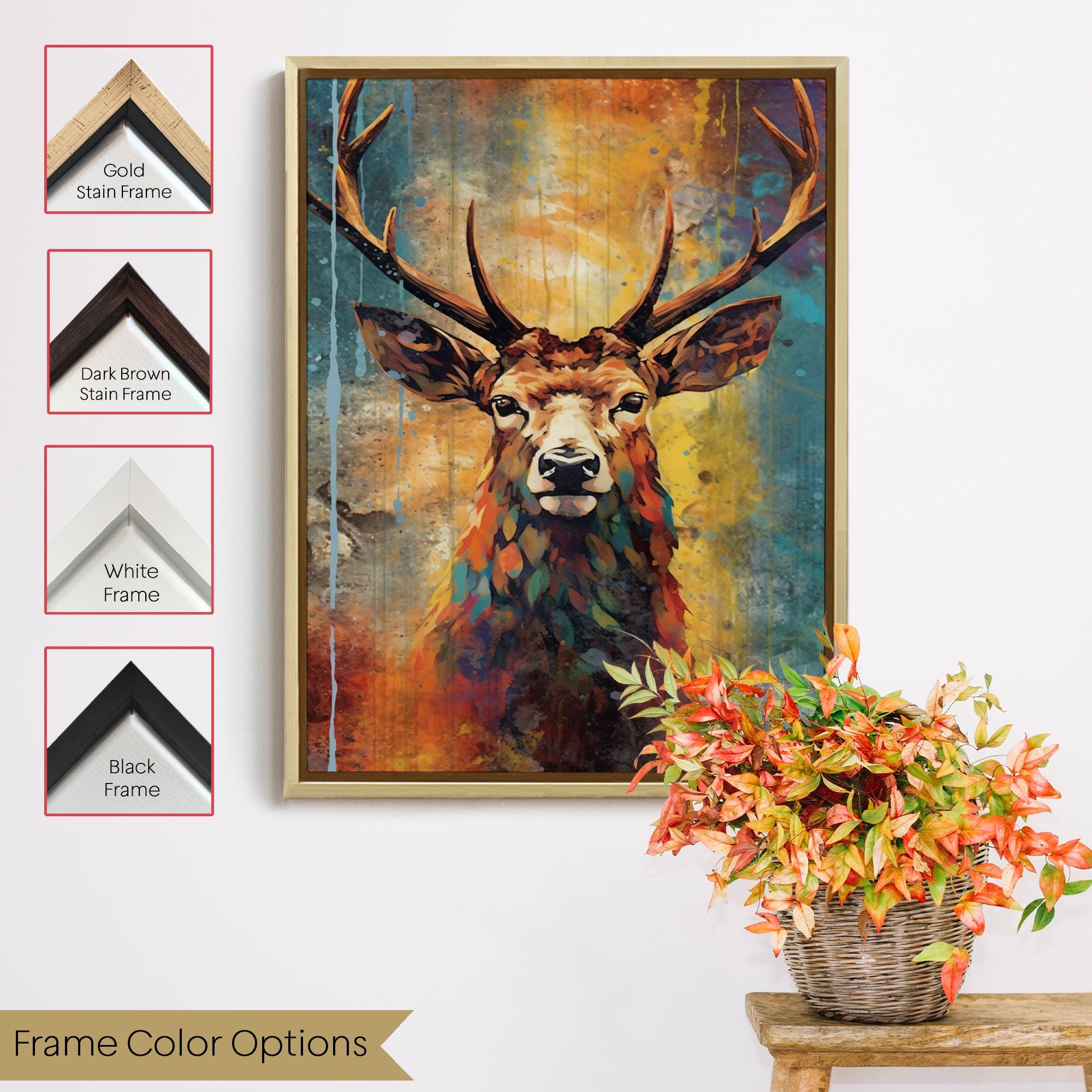 Watercolor Deer Canvas Painting, Home Decor Canvas, Framed Canvas Wall ...