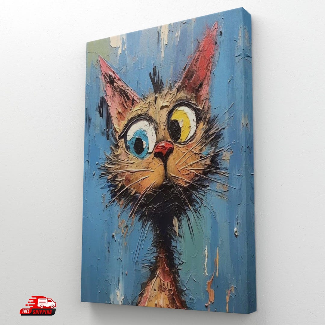 Cute Cat Painting, Canvas Room Decor, Canvas Wall Art, Housewarming ...