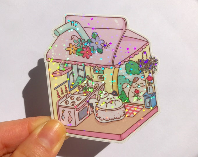 Jancat's Milk Carton House Sticker - Cat Stickers - Clear Waterproof ...