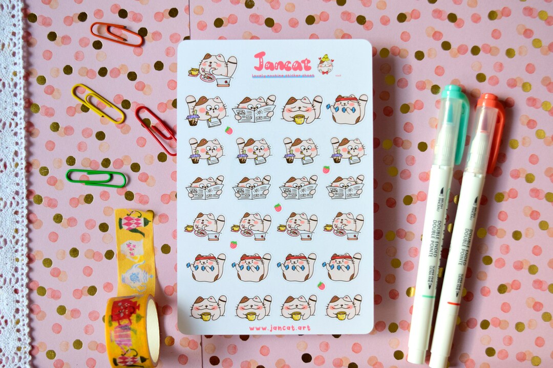 Journal Sticker Sheet 5 Chubby Cats Cute Cat Sticker 25 Planner ...