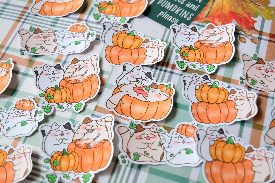 Jancat Loves Autumn 4 Stickers Bundle Fall Pumpkin Style Vinyl Sticker ...
