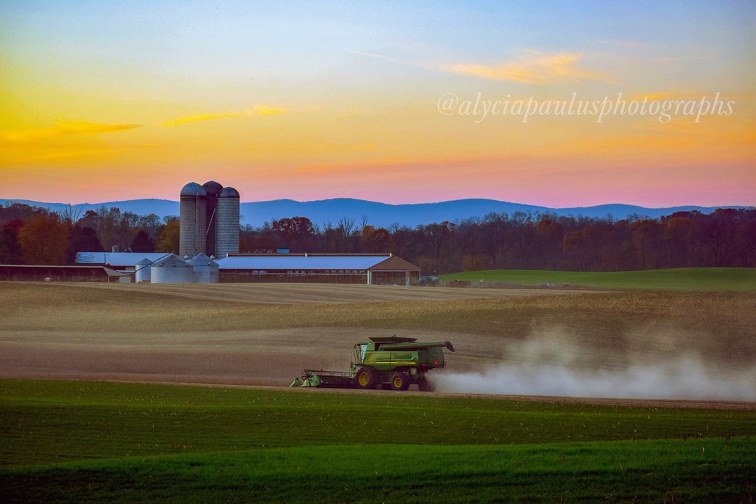 Fall Harvesting at Sunset Photo Download - Etsy