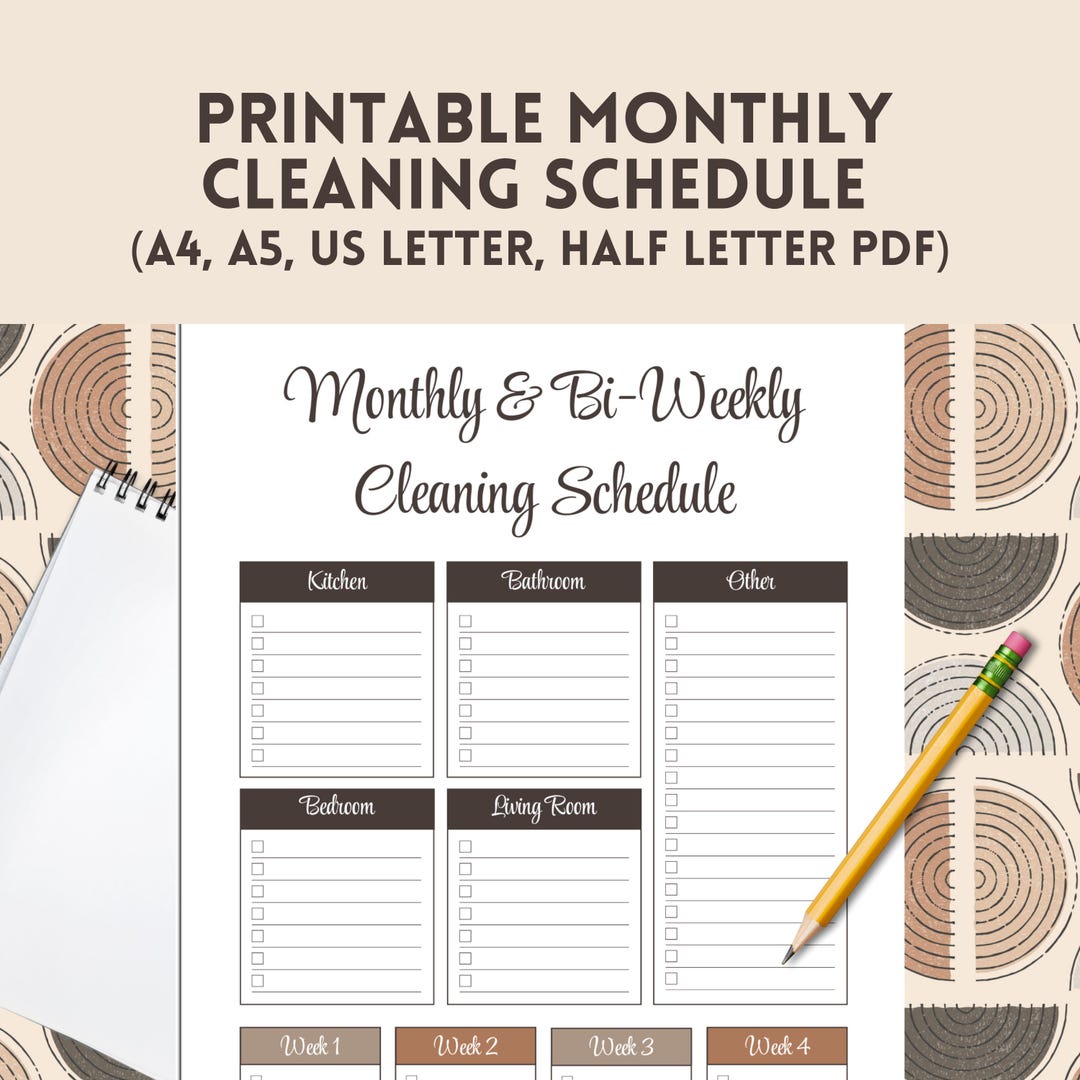 Minimalist Printable Pdf Monthly Cleaning Schedule Simple Monthly Bi