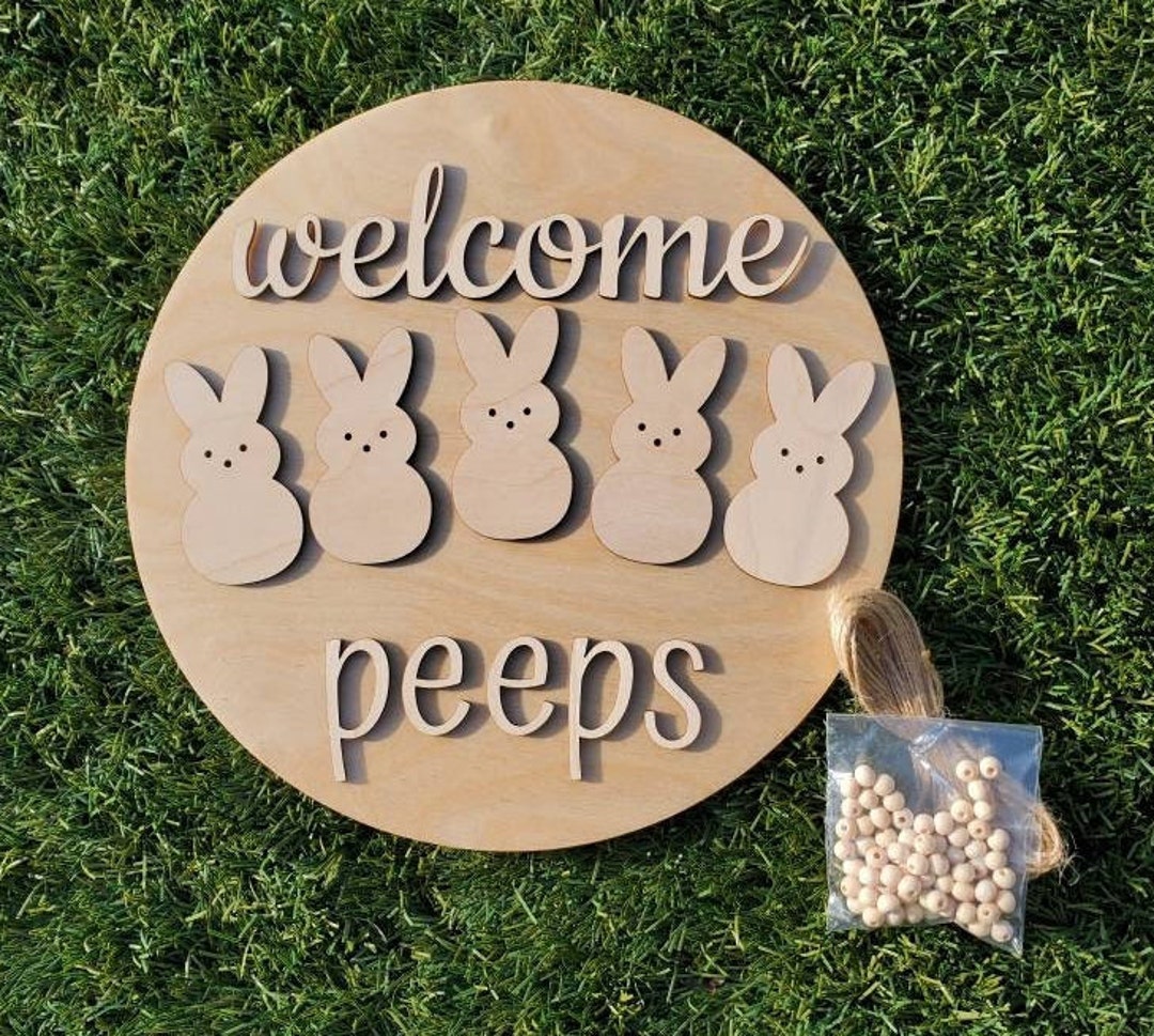 Welcome Peeps Unfinished Hanging Sign 12" Round Easter DIY - Etsy