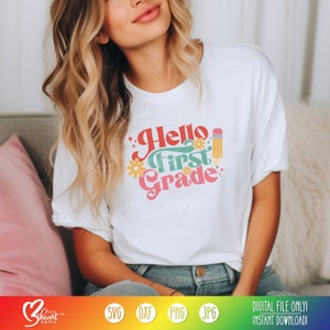 Hello First Grade SVG, First Day of School Cut File, Retro Back to ...