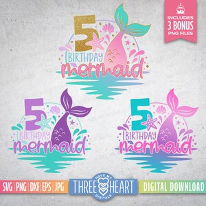 Mermaid Birthday SVG, Mermaid Tail SVG, Fifth Birthday Cut File, Girl's ...