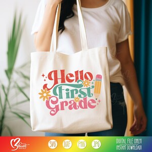 Hello First Grade SVG, First Day of School Cut File, Retro Back to ...