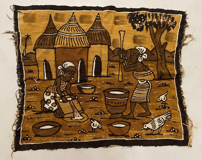 African Malian Mudcloth Art authentic Bogolan Hand Woven village Life ...