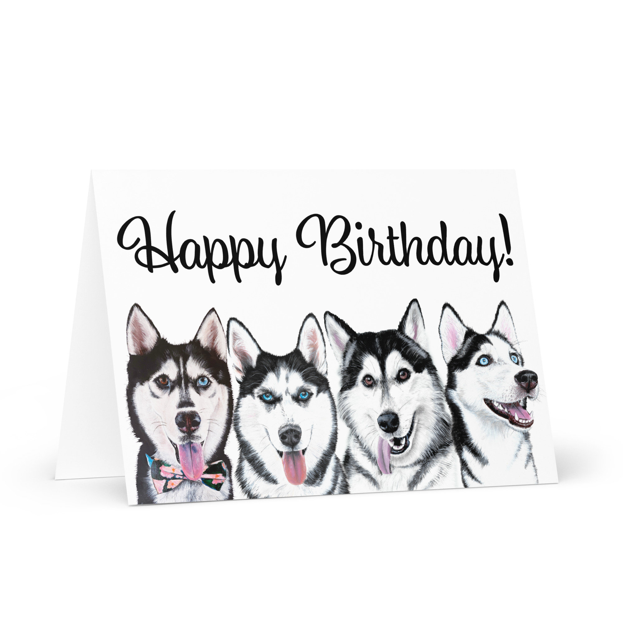 Siberian Husky Birthday Card /black White Huskies on Folded Greeting ...
