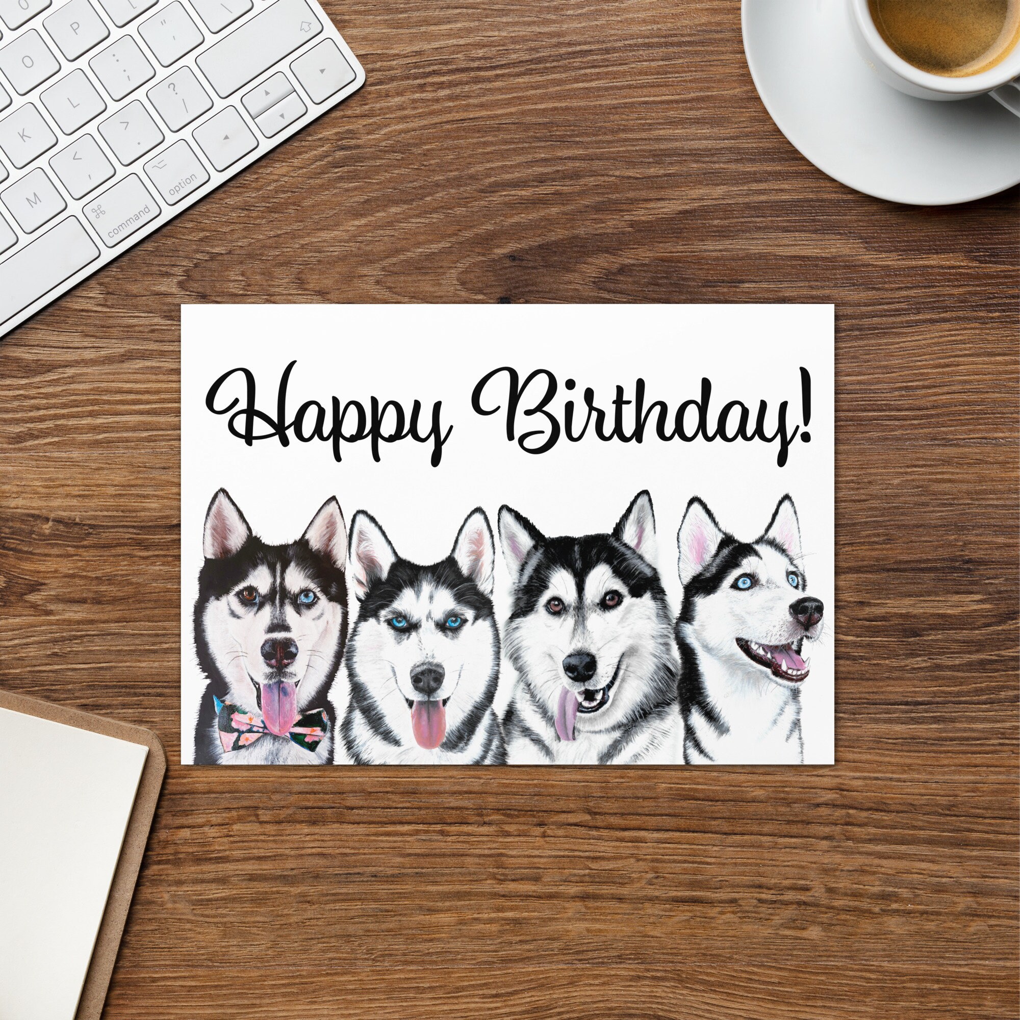 Siberian Husky Birthday Card /black White Huskies on Folded - Etsy