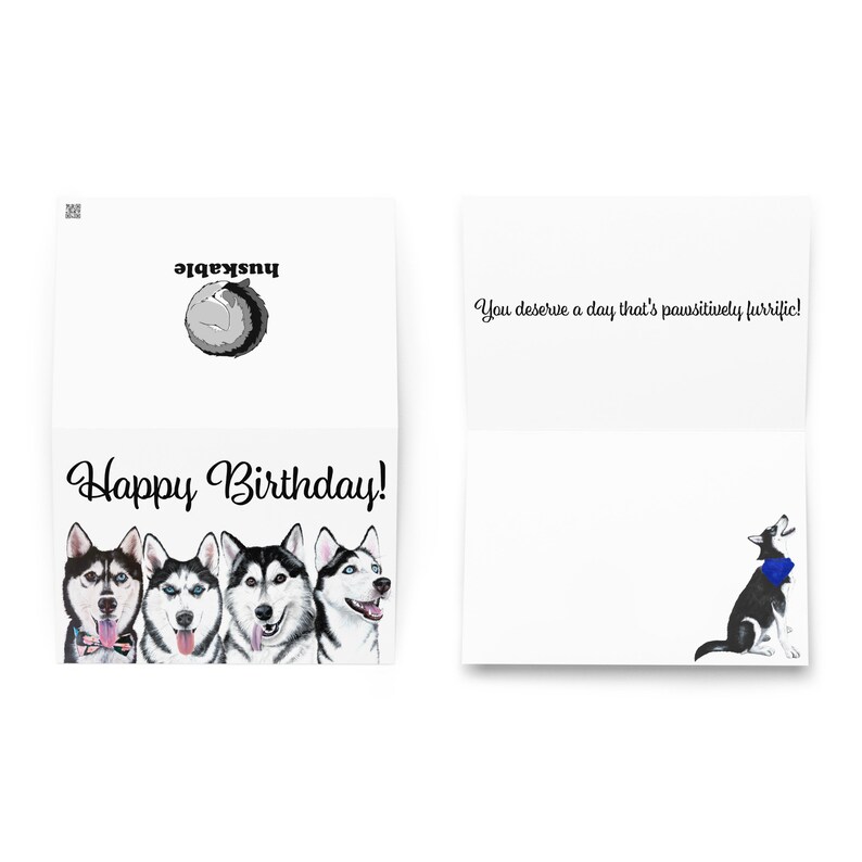 Siberian Husky Birthday Card /black White Huskies on Folded - Etsy
