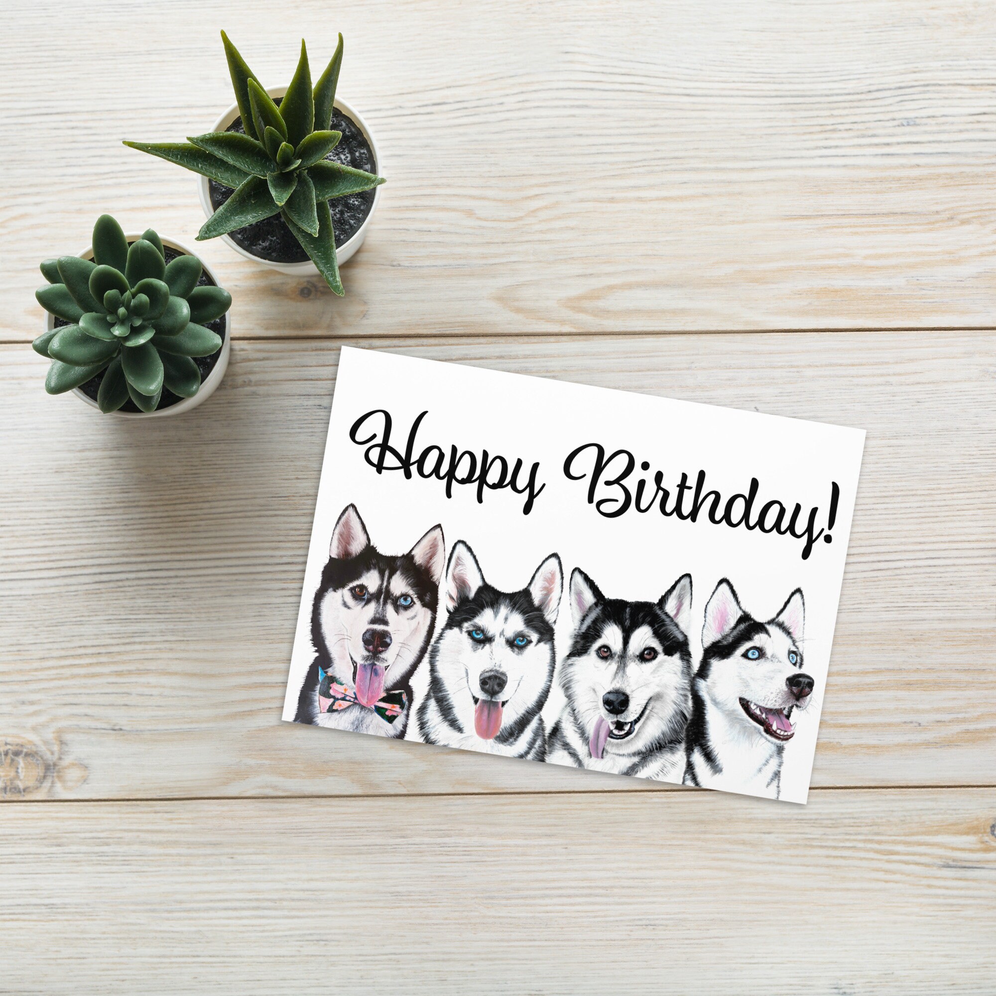 Siberian Husky Birthday Card /black White Huskies on Folded - Etsy