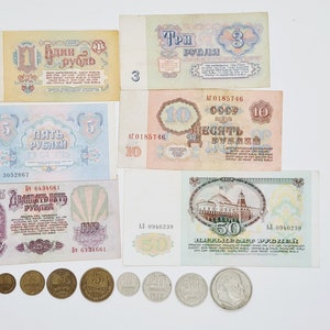 Soviet Rubles - Set of 6 Soviet Vintage Rubles Banknotes and 8 Kopecks ...