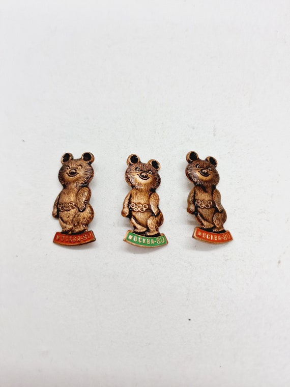 Rare Vintage Soviet Olympic Bear pins - set of 3 Olym… - Gem
