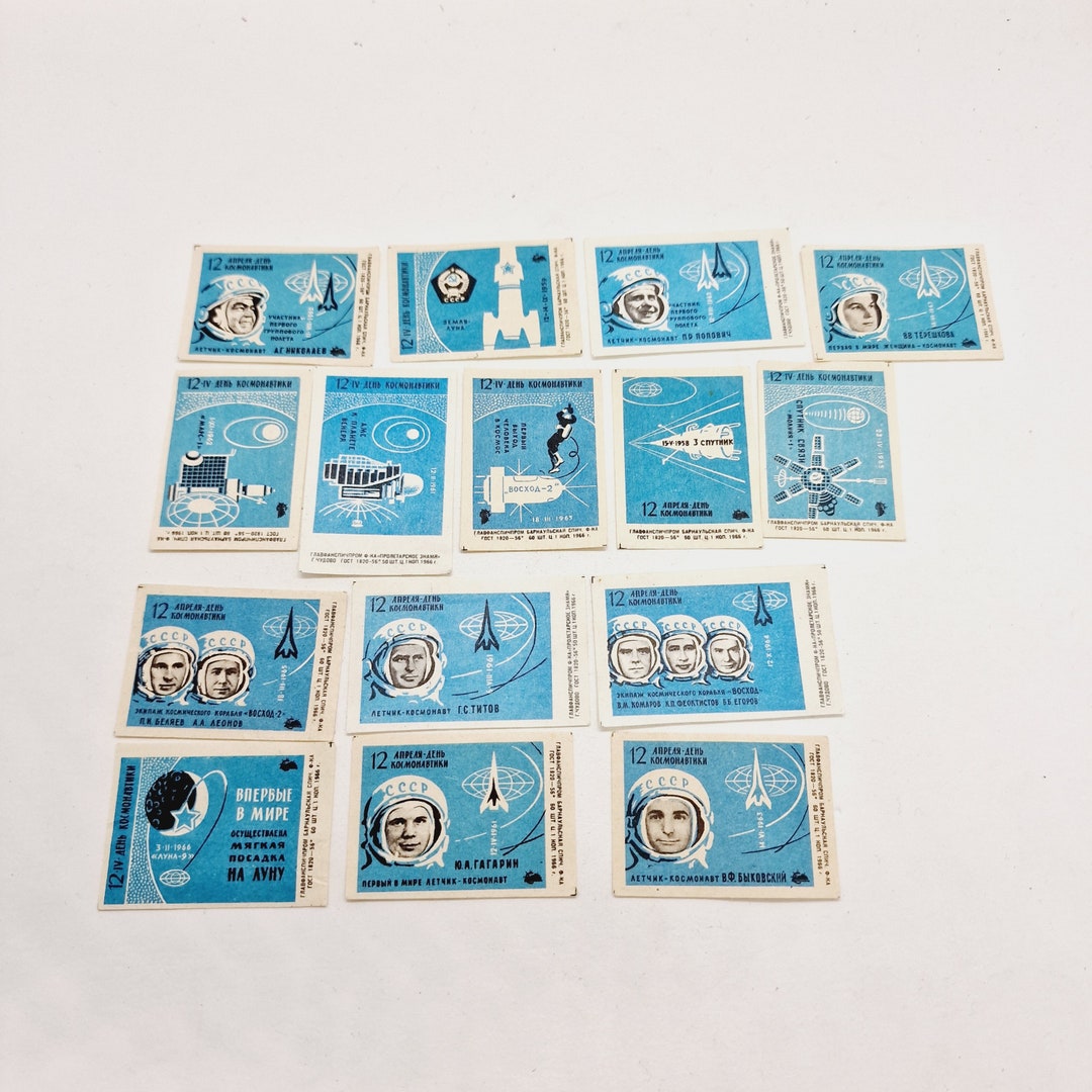 Soviet Vintage Set of 15 Match Labels "soviet Space - Yurii Gagarin ...