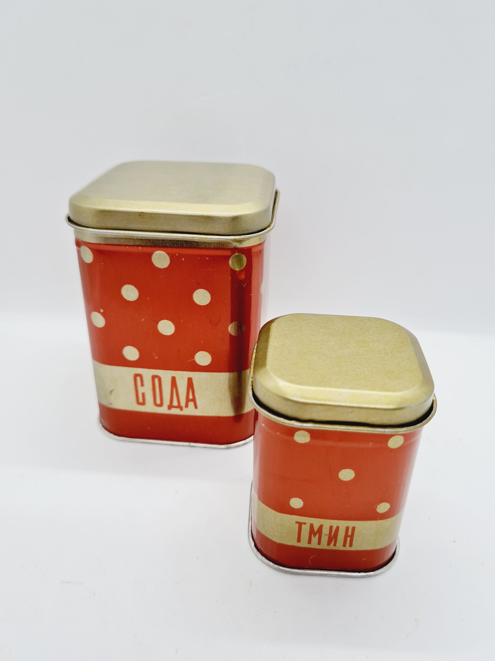 Soviet Tin Boxes - Set of 2 New Vintage Soviet Polka Dot Red Tin Boxes ...