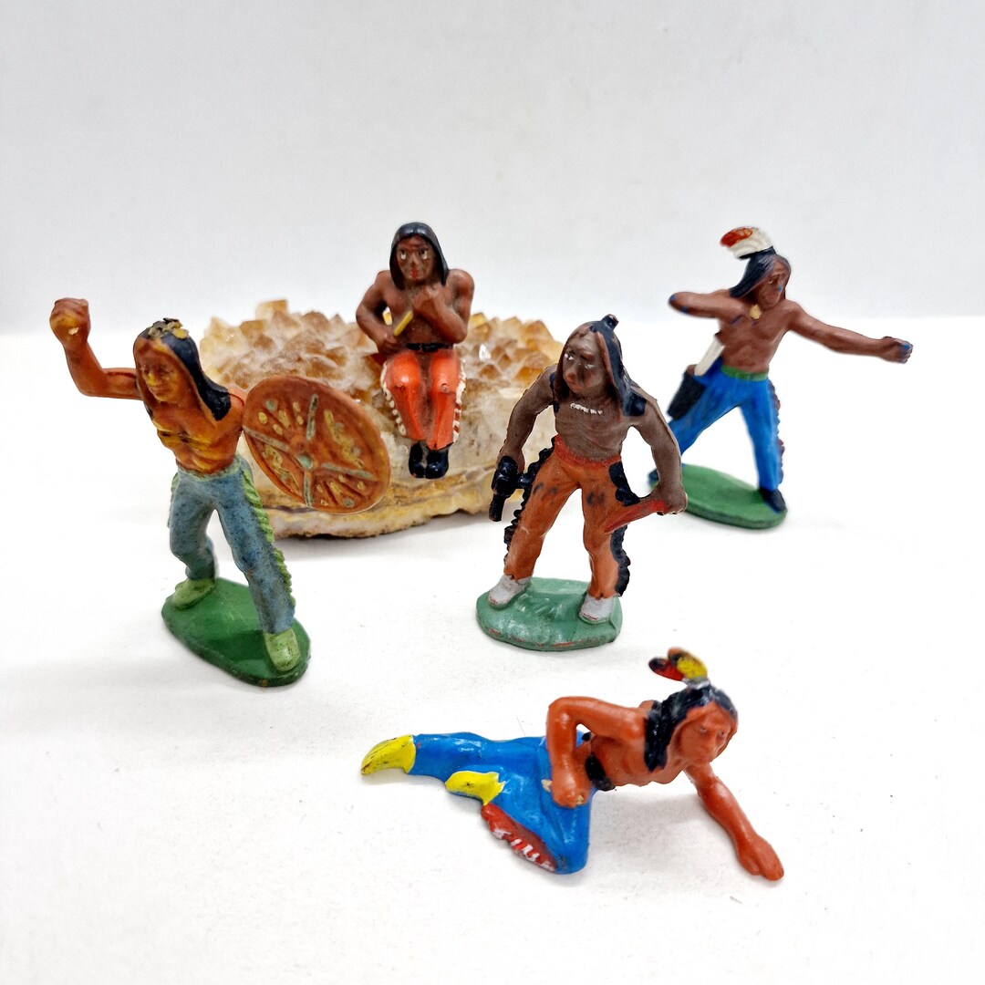 Vintage Elastolin Indian Warrior Figurines - 1970s German Toys - Set of ...