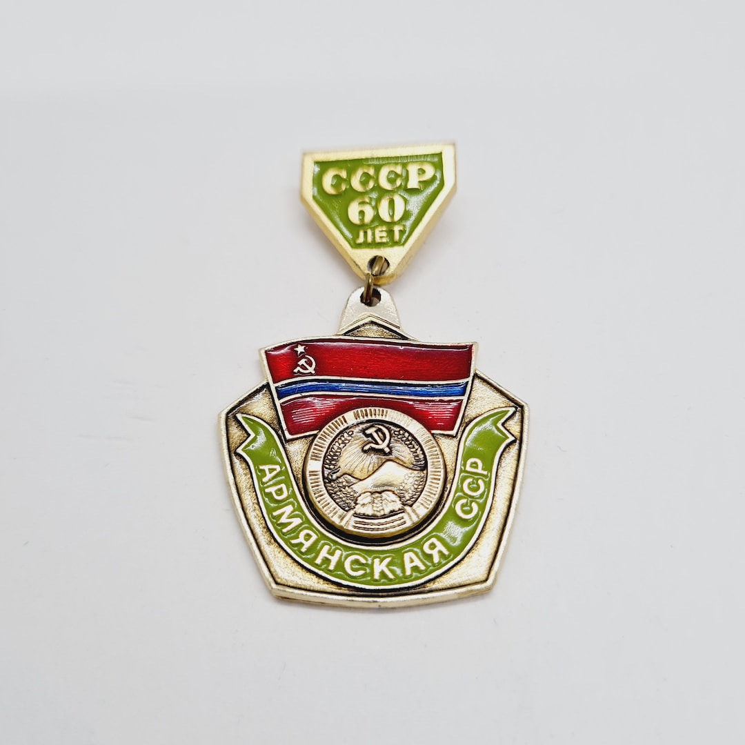 Soviet Armenian Flag Vintage Soviet Badge of 60 Years Anniversary of ...