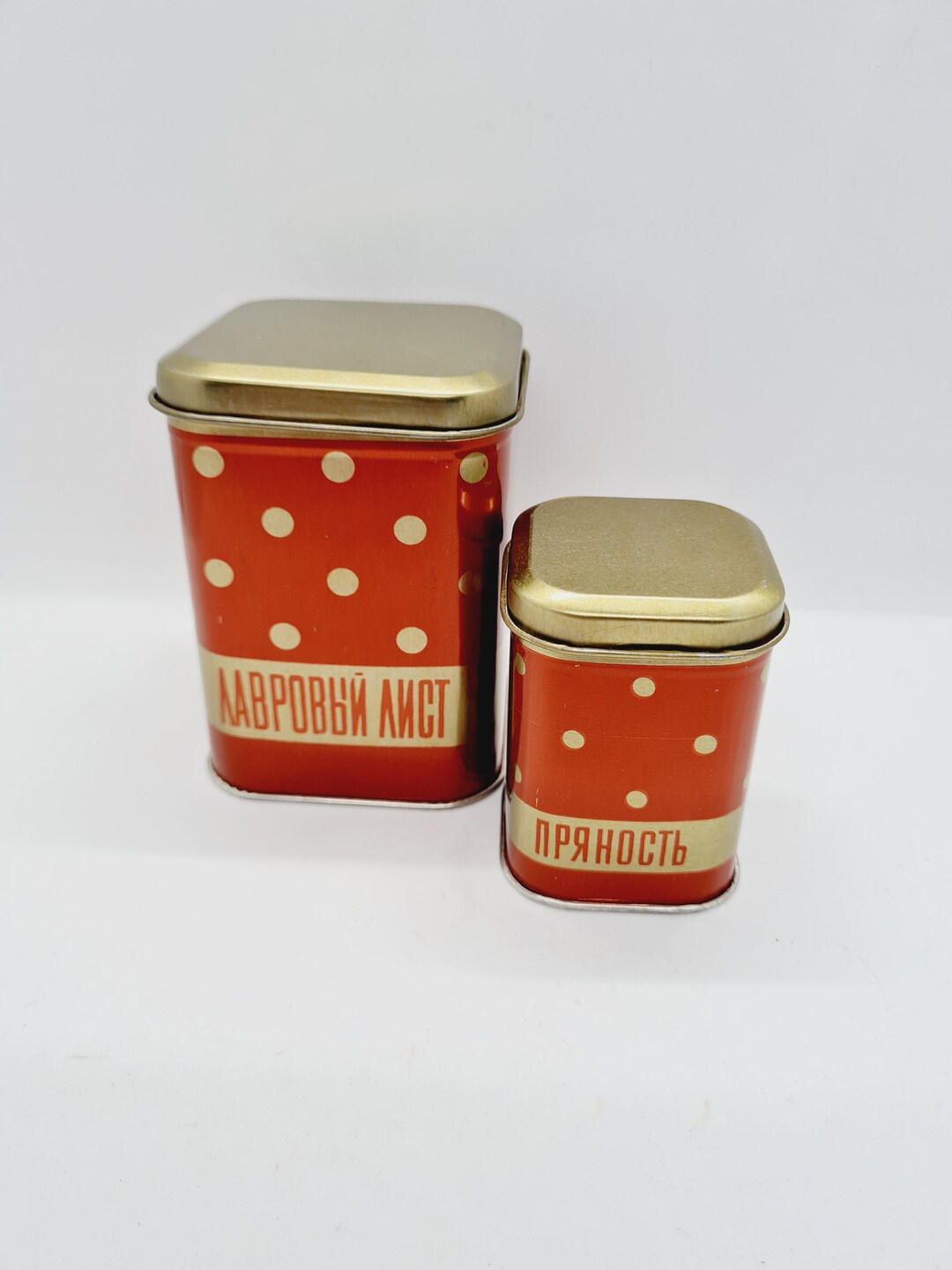 Soviet Tin Boxes - Set of 2 New Vintage Soviet Polka Dot Red Tin Boxes ...