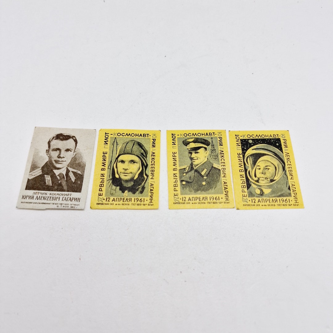 Soviet Vintage Set of 4 Match Labels "soviet Space - Yurii Gagarin ...