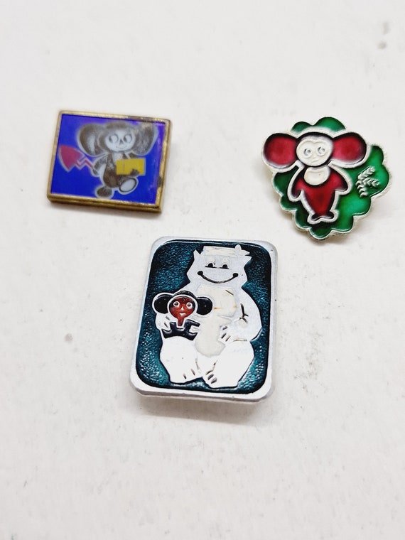 Soviet Vintage Cheburashka pins - set of 3 pins Made … - Gem