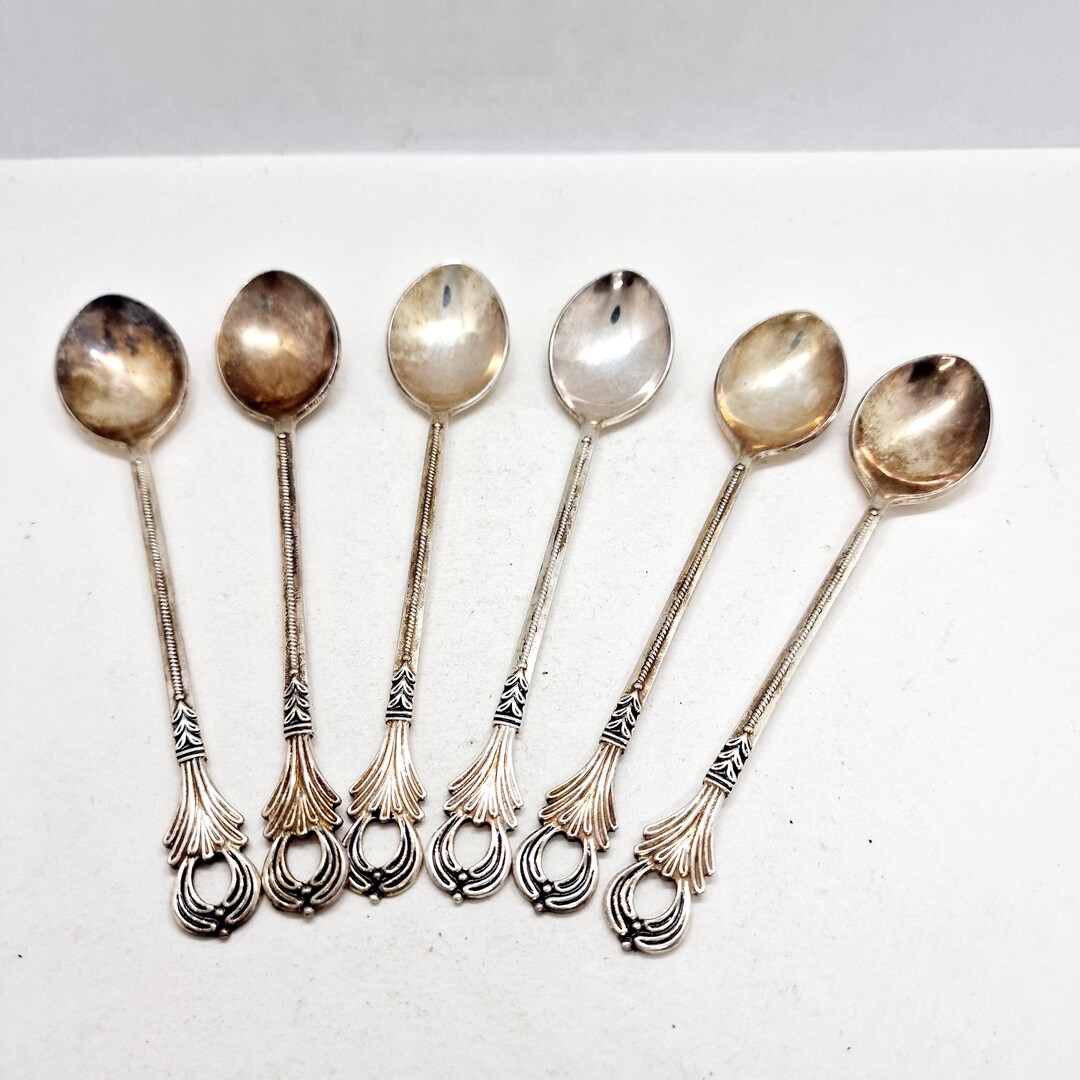 Vintage Soviet Set of 6 Nickel Silver Long Tea Spoons for Sugar, Salt ...