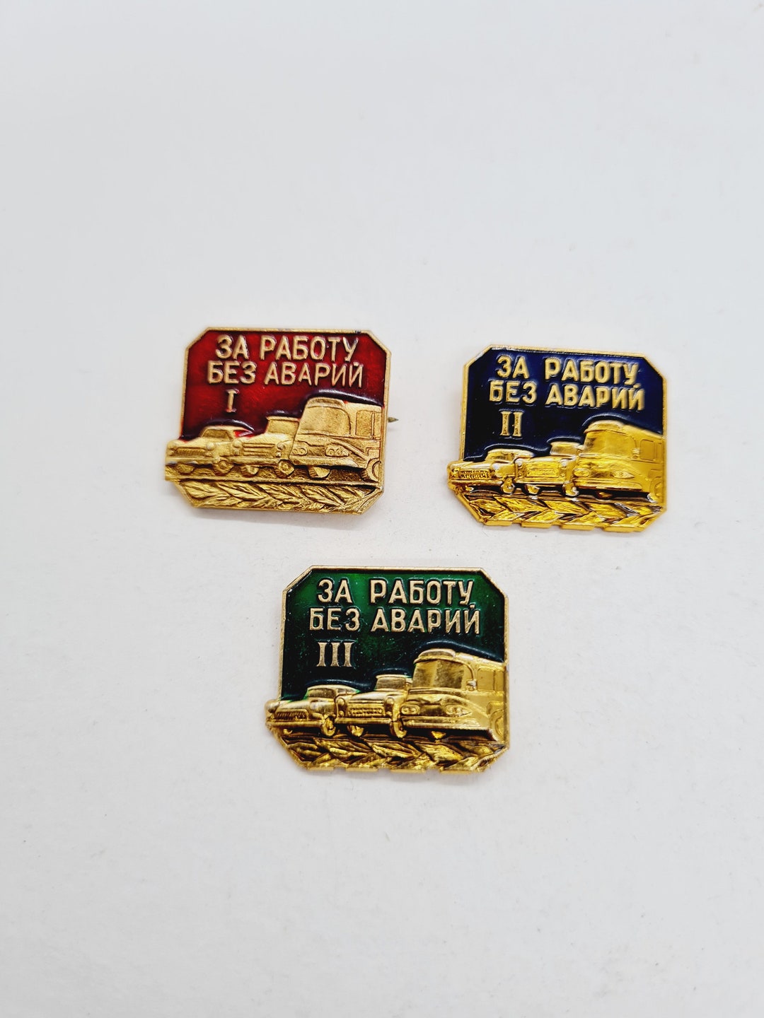Set of 3 Soviet Vintage Pin "for Work Without Accidents" Made in USSR ...