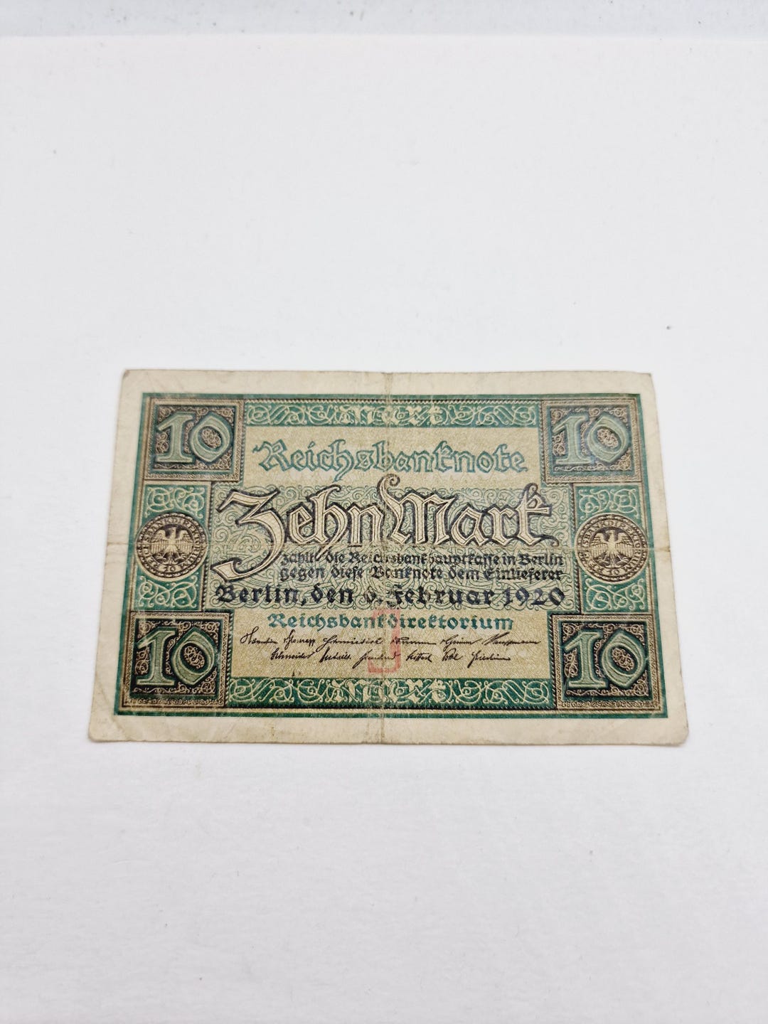 10 Reichsbanknote of 1920 - Vintage German Reichsbanknote Printed in ...