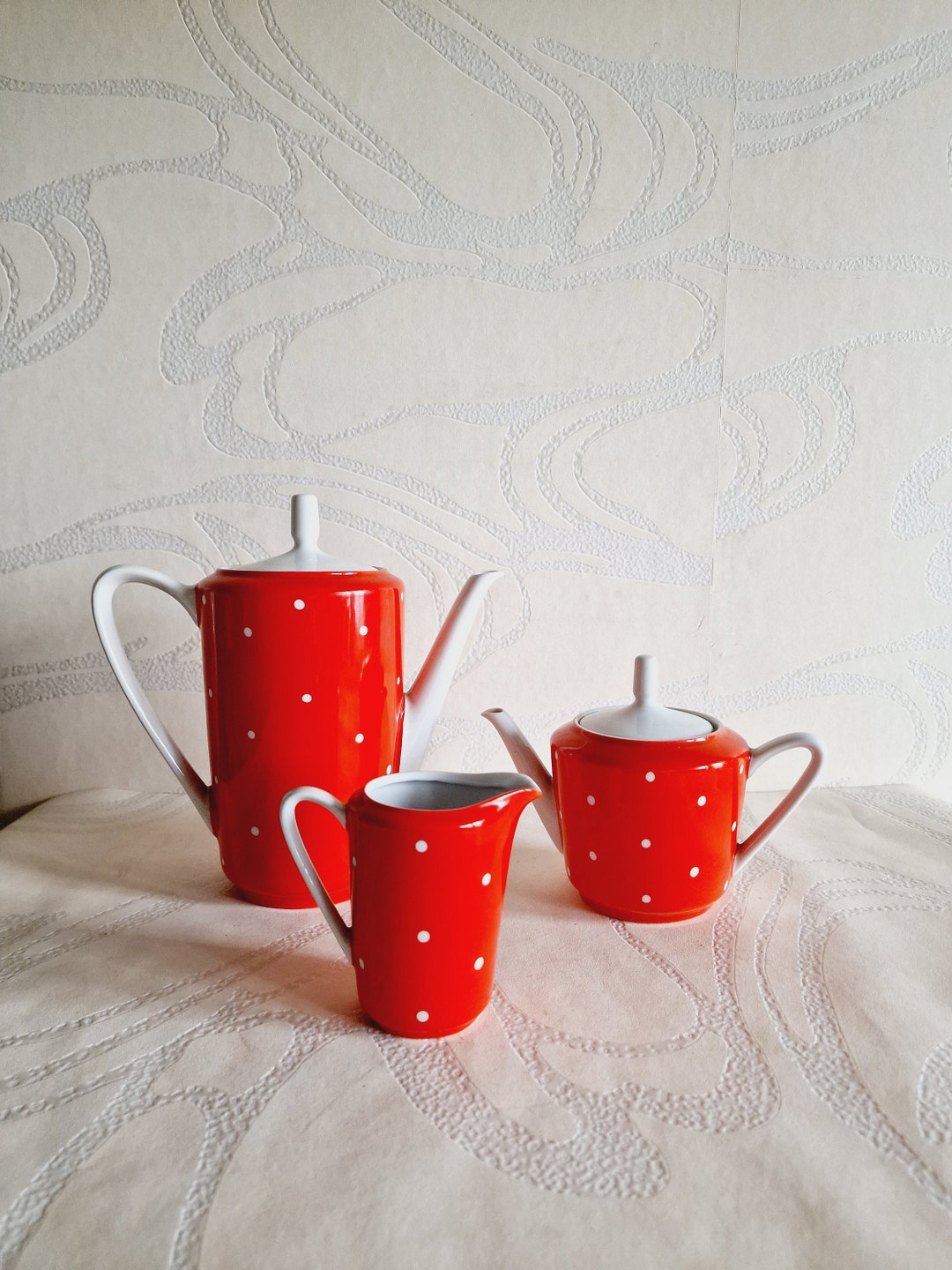 Vintage German Polka Dot Tea Pot, Coffee Pot and Creamer Made in DDR in ...