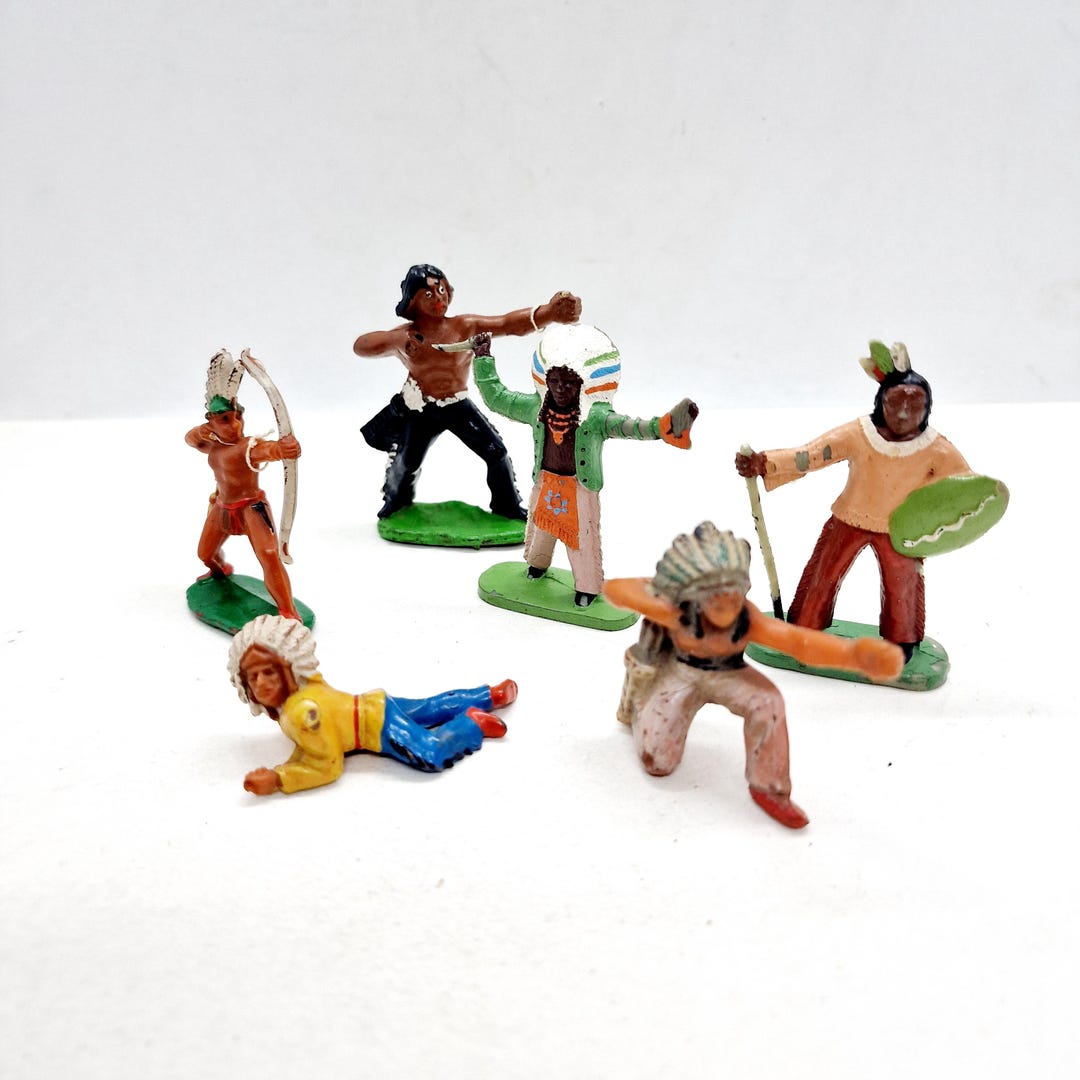Vintage Elastolin Indian Warrior Figurines - 1970s German Toys - Set of ...