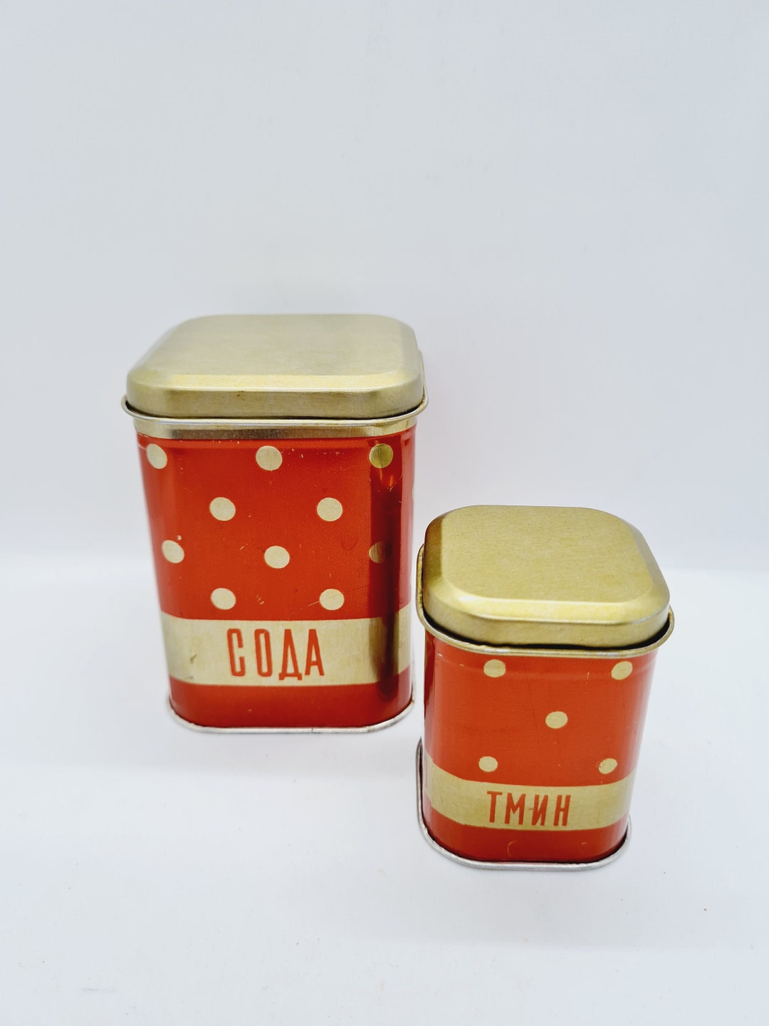 Soviet Tin Boxes - Set of 2 New Vintage Soviet Polka Dot Red Tin Boxes ...