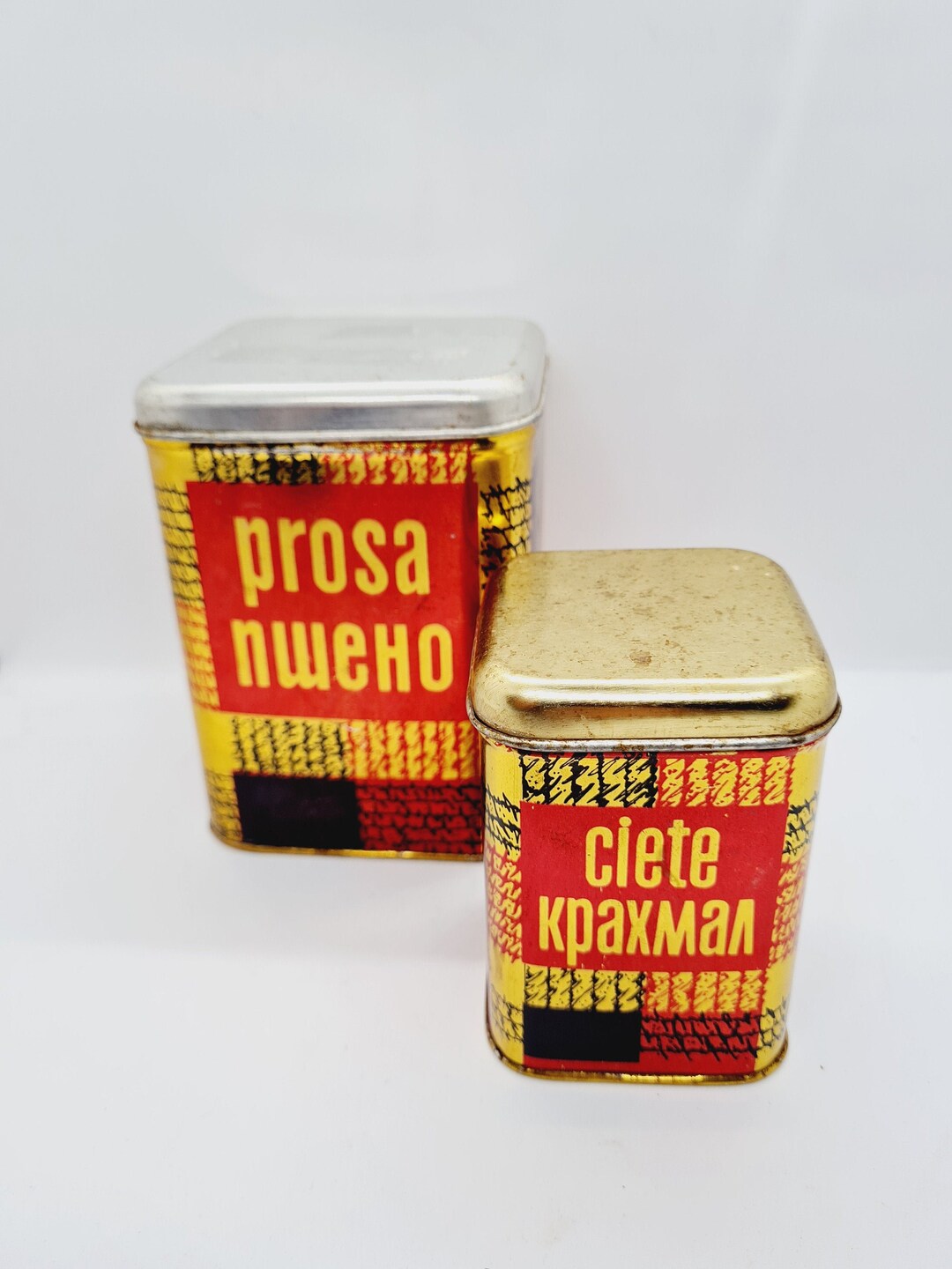 Soviet Tin Boxes - Soviet Vintage Set of 2 Tin Boxes for Kitchen Decor ...