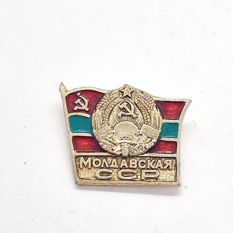 Soviet Moldovan Flag - Vintage Soviet Badge of 60 Years Anniversary of ...