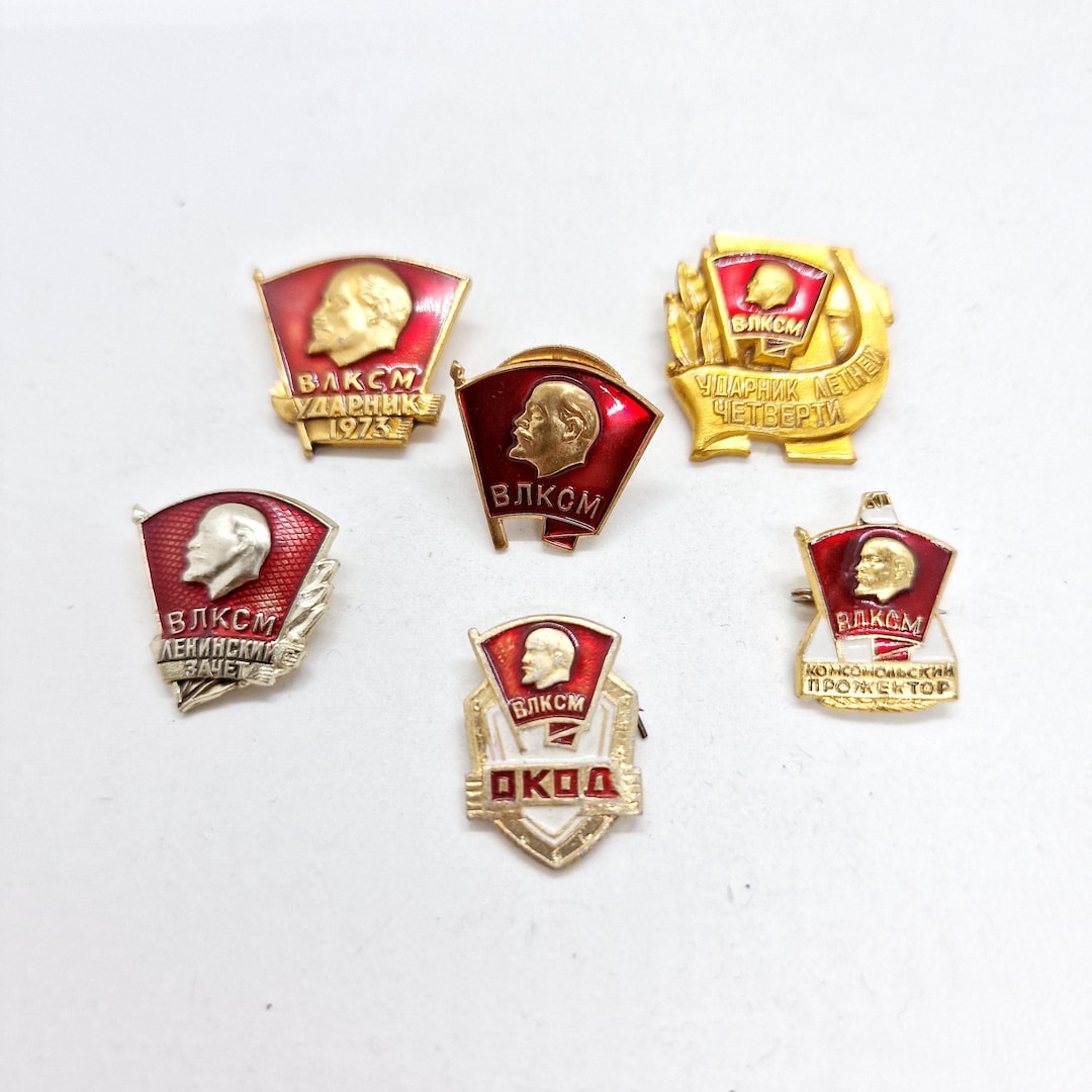 Lenin Pins - Set of 6 Soviet Vintage VLKSM Pins Badges of Young ...