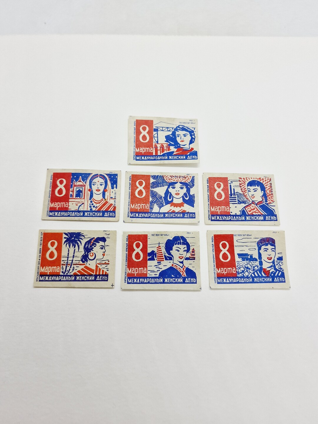 Soviet Vintage Set of 7 Match Labels "8th of March" Made in USSR in ...