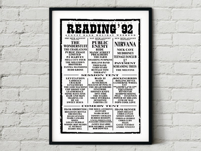 Reading Festival 1992 Line Up Poster Wall Art Print Photo | Etsy
