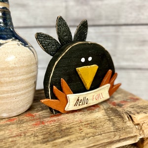 Wooden Crow With "hello Fall" Sign, for Mantel, Tiered Tray, Shelf ...