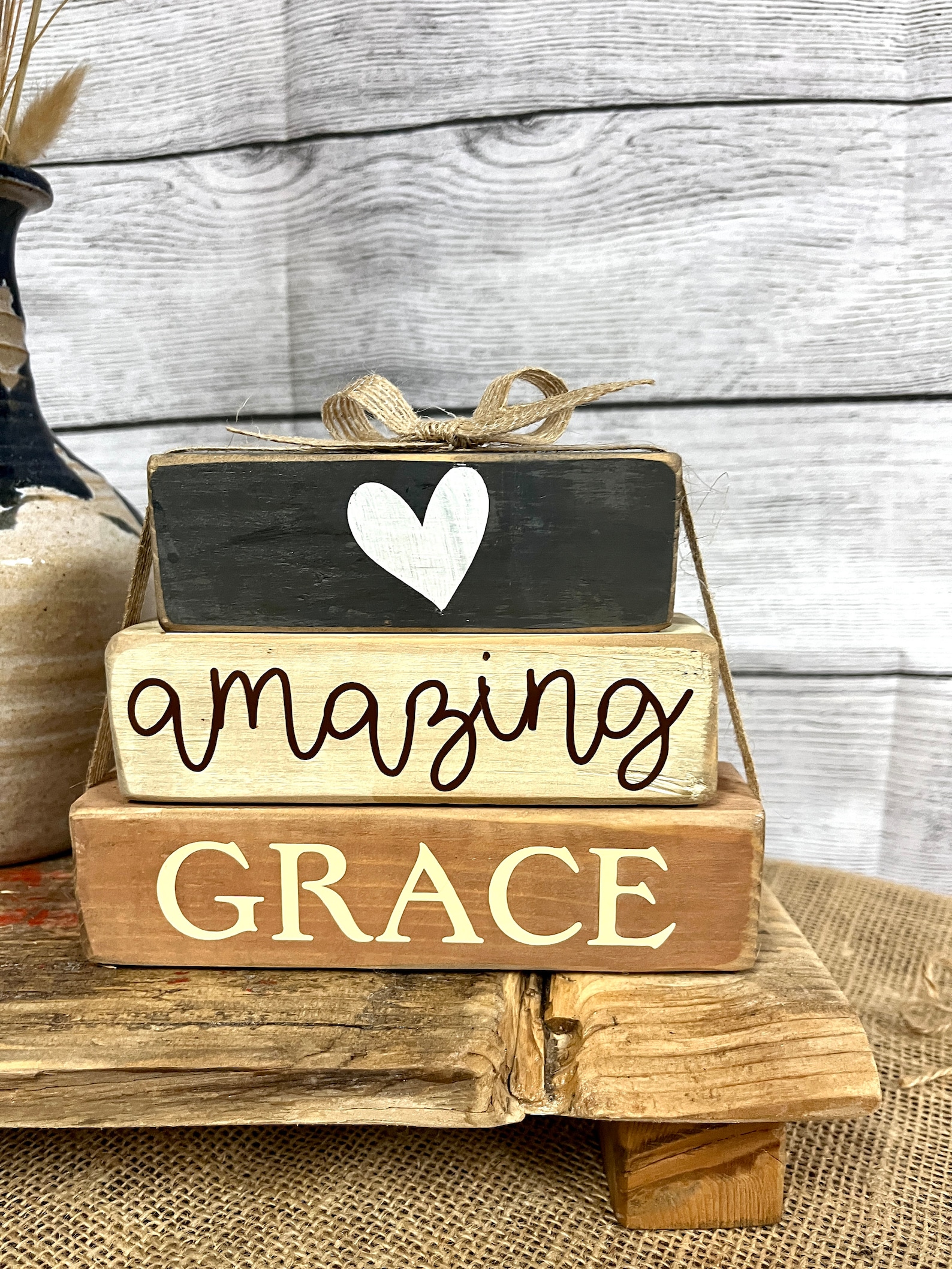 Farmhouse Stacked Block Sign, Amazing Grace, for Tiered Tray, Shelf ...