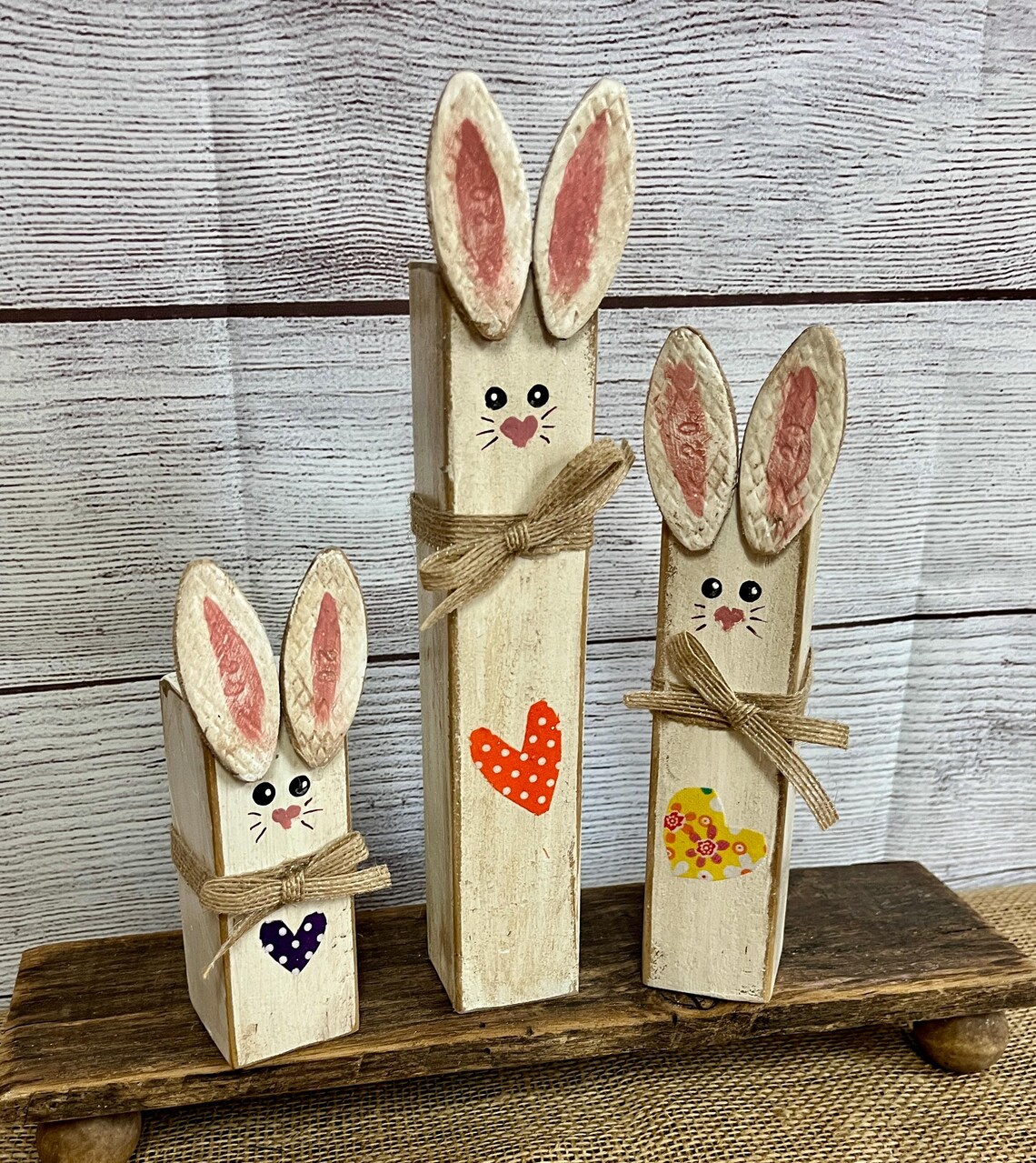 Wooden Bunny Decor Set, Handmade Farmhouse Easter Bunnies, Rustic ...