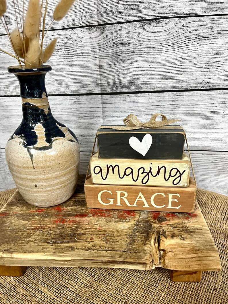 Farmhouse Stacked Block Sign, Amazing Grace, for Tiered Tray, Shelf ...